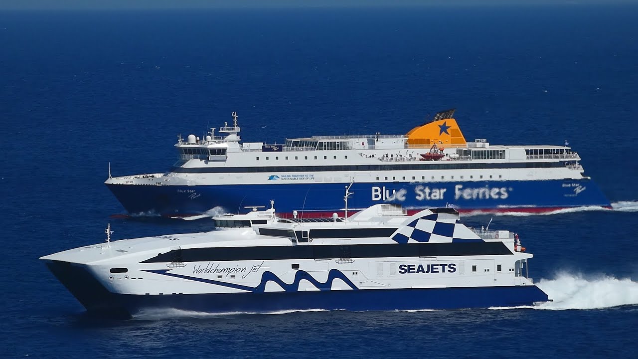 Σύρος : Αναχώρηση των πλοίων BLUE STAR PAROS και WORLDCHAMPION JET ...