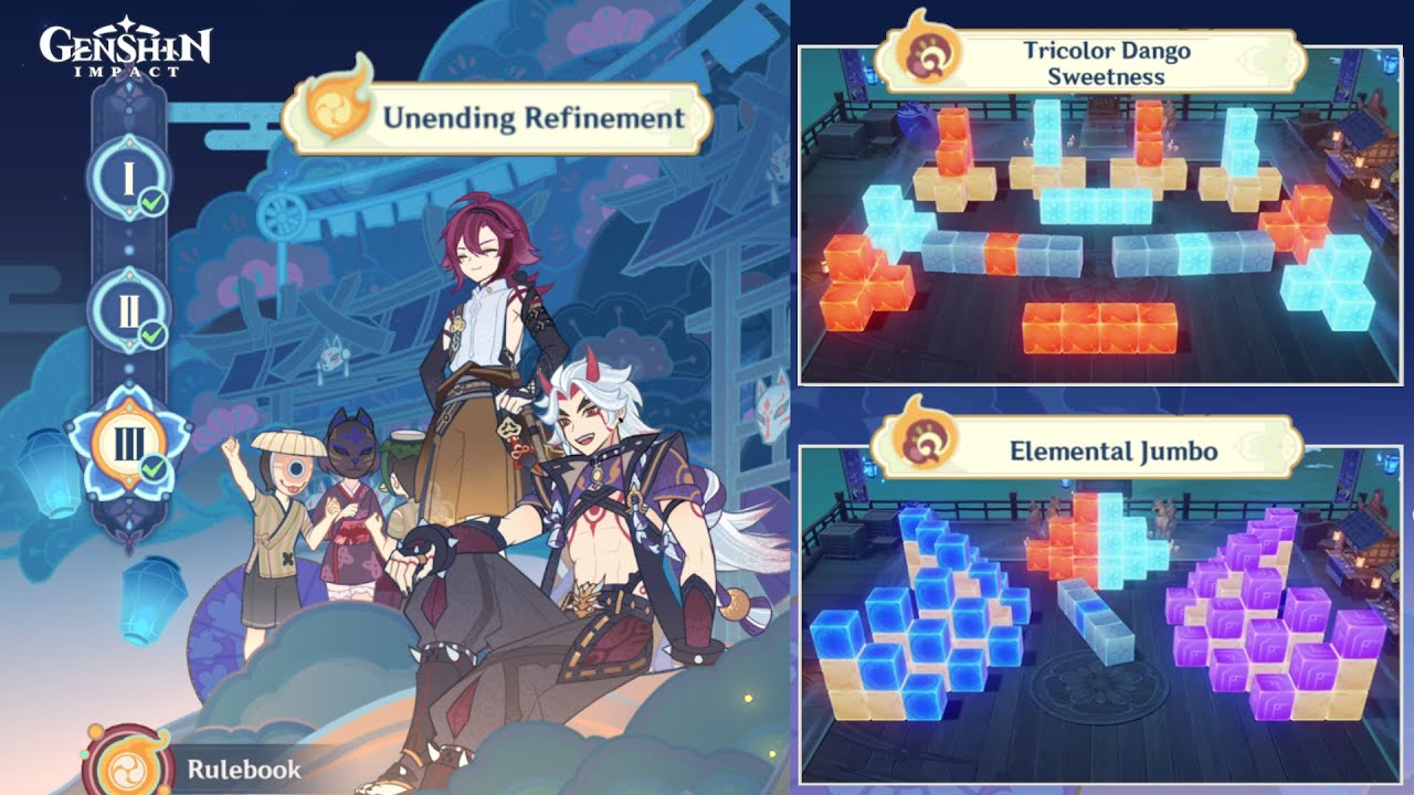 Tricolor Dango Sweetness and Elemental Jumbo | Akitsu Kimodameshi ...