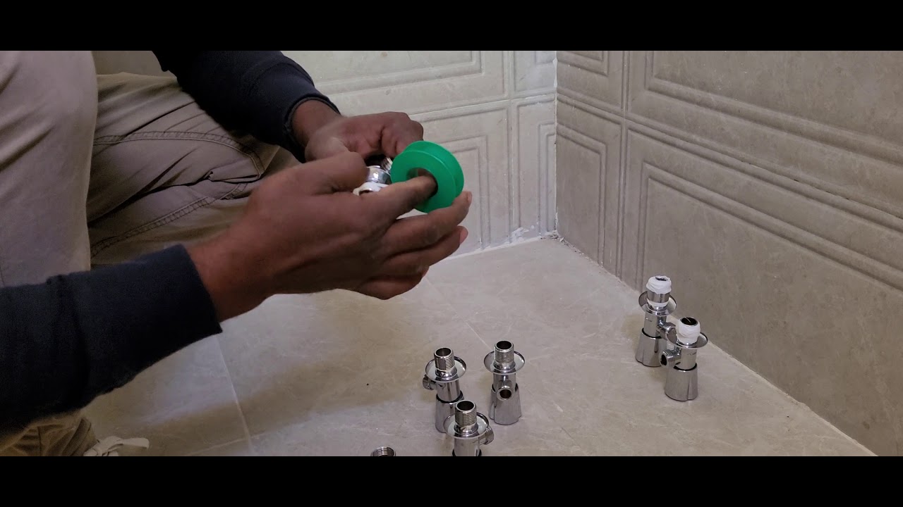 Plumbing work Angle Valve Tapping & Installation In The Bathroom Wall ...
