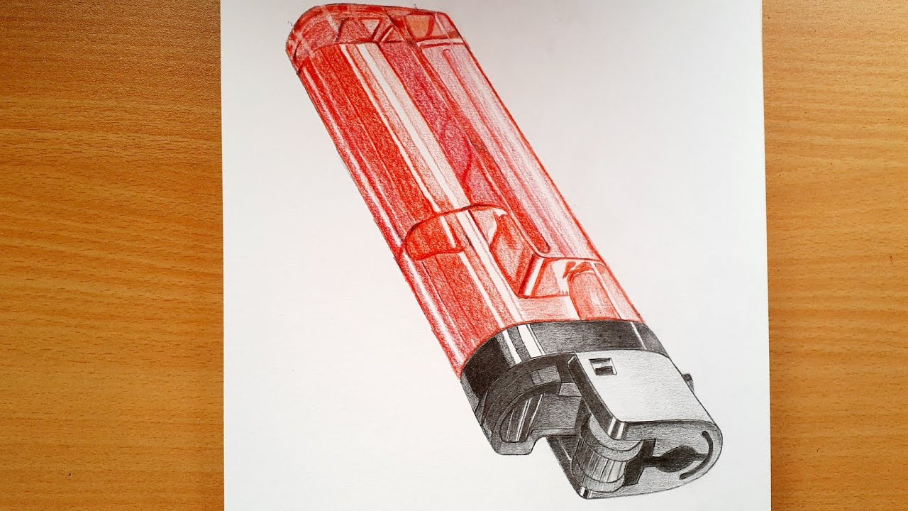 how to draw 3d lighter for beginner | drawing tutorial | Time-lapse ...