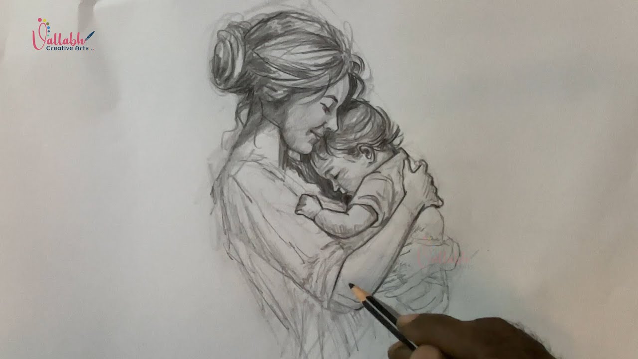 "Beautiful Mother and Baby Pencil Drawing | Easy Step-by-Step Tutorial ...
