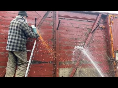 Wooden Boxcar Getting Ready for Filming with Winter Freighting Sleighs ...