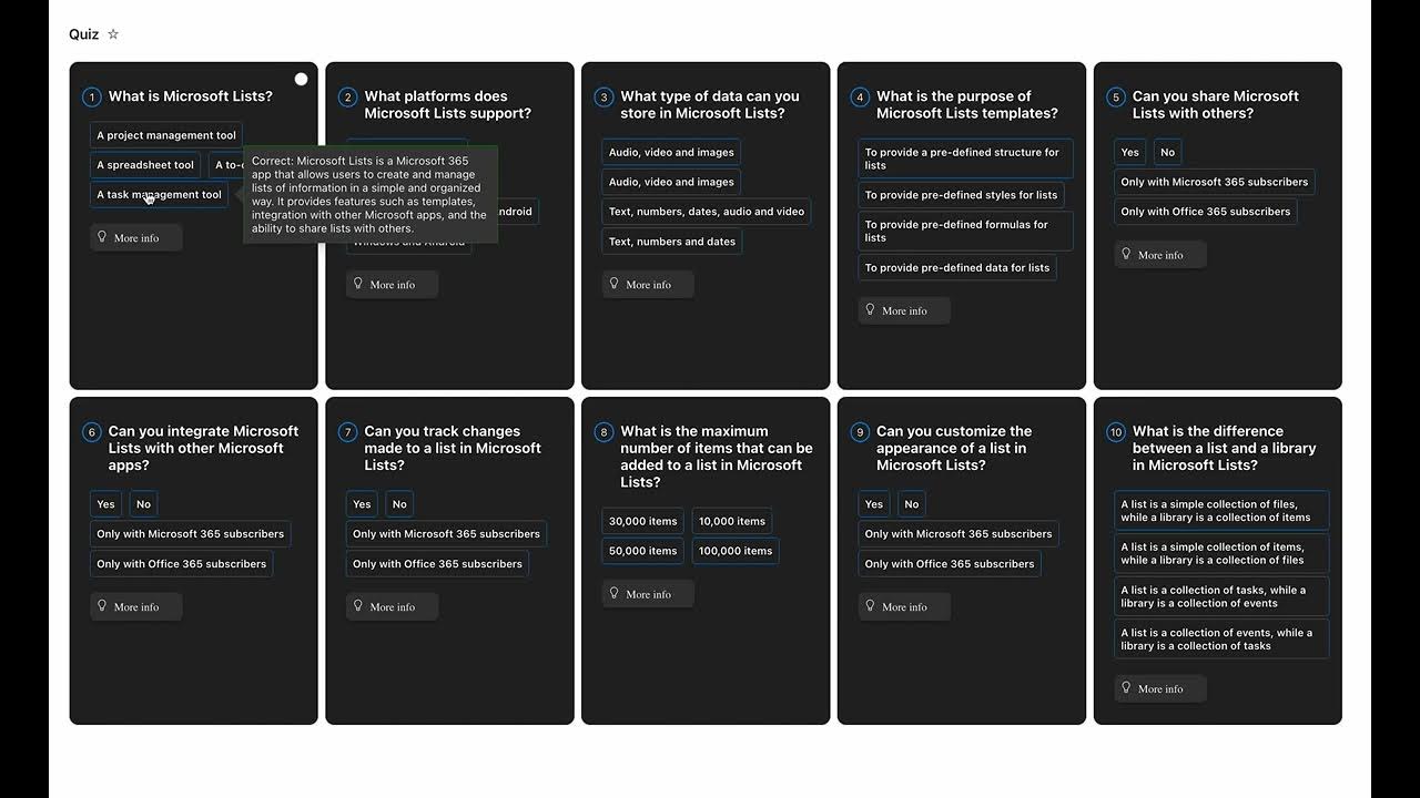 Quiz, made in Microsoft Lists using JSON formatting - YouTube