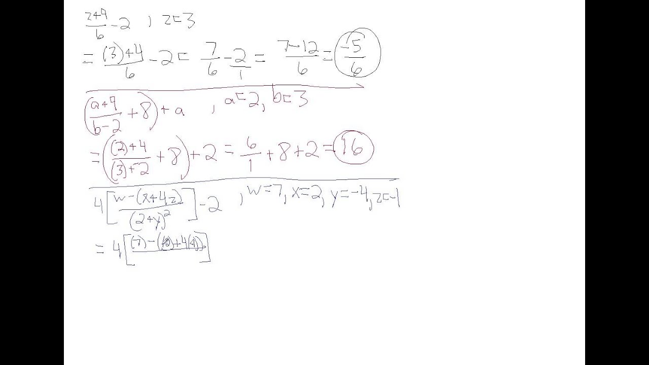 16 Evaluating Algebraic Expressions with Fraction Bars - YouTube