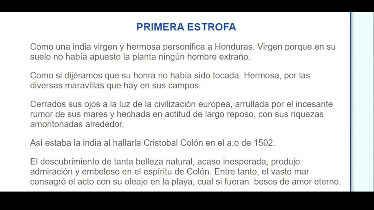 PRIMERA ESTROFA EXPLICACION HIMNO DE HONDURAS - YouTube