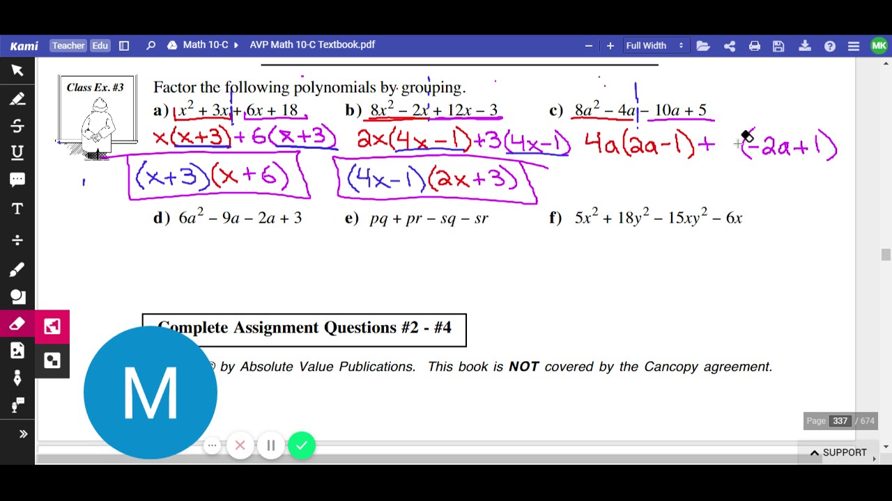 Math 10-C Unit 2 Lesson 8 - Grouping Method (Part 2) - YouTube