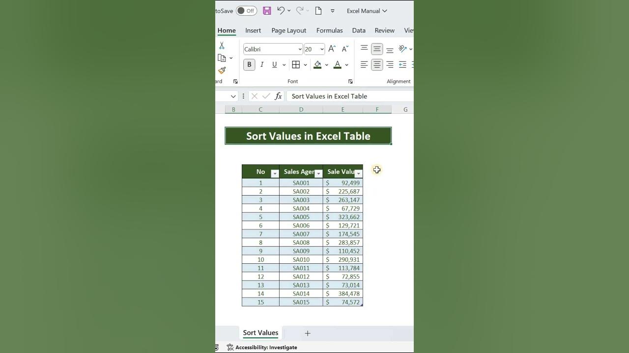 How to Sort Values in MS Excel Tables | #excel - YouTube