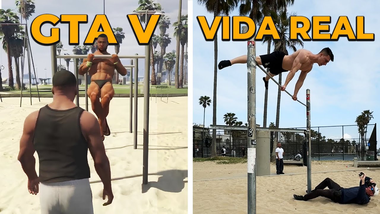 Treinei calistenia na praia do GTA! (Muscle Beach) - YouTube