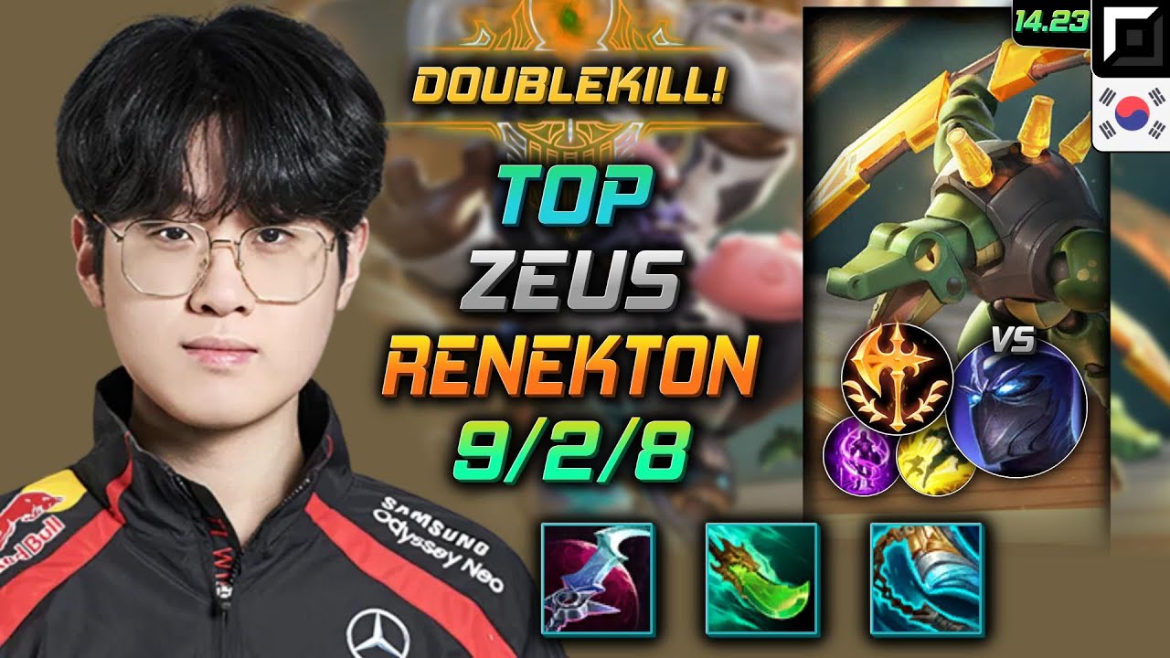 레넥톤 탑 템트리 룬 제우스 월식 정복자 - Zeus Renekton Top - 롤 KR 천상계 패치 14.23 - YouTube