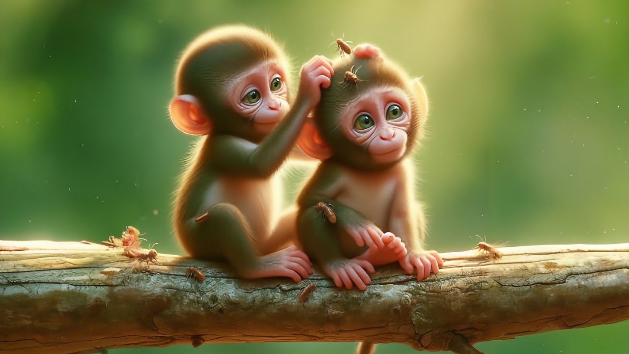 Cute monkeys looking for fleas on trees are really a beautiful sight ...