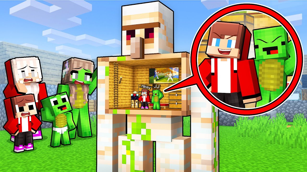 JJ and Mikey Built a Base Inside Golem To Prank Families in Minecraft (Maizen) - YouTube