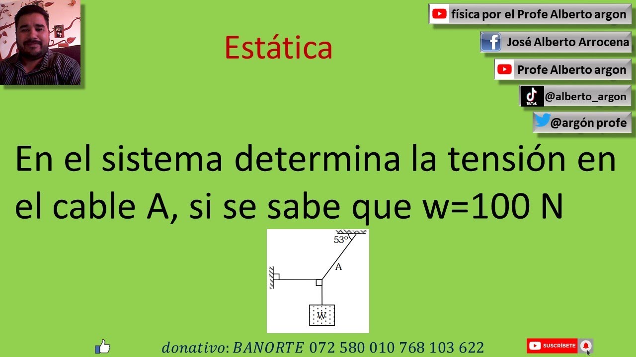 En el sistema determina la tensión en el cable A, si se sabe que w=100 ...