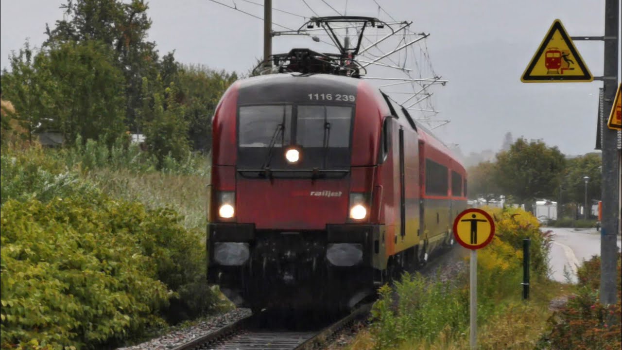Railjet RJ 890 "Bregenzerwald" Wien🇦🇹↔🇩🇪Frankfurt fährt bei strömendem ...