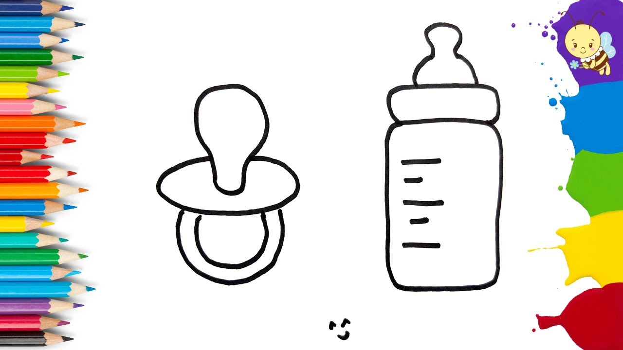 How To Draw Cute pacifier and feeding bottle ,Easy Drawing, Painting ...