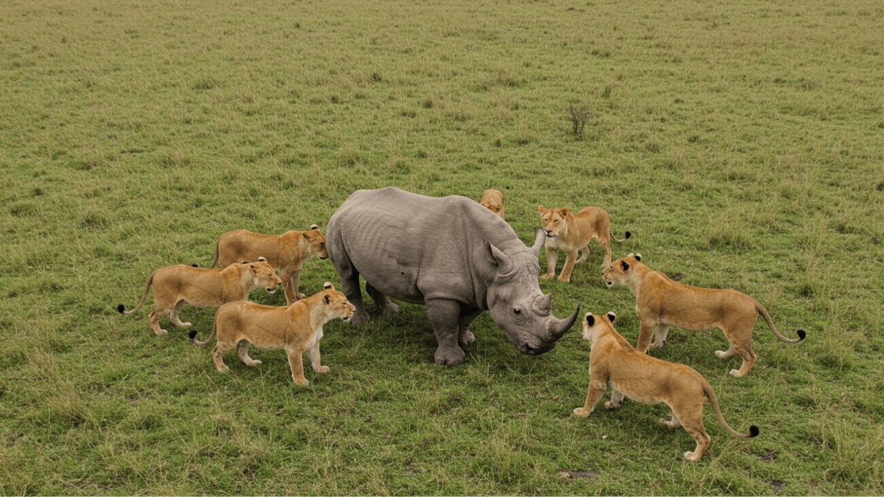 Lion Pride Surround Blind Rhino, Then Miracle Happens - YouTube