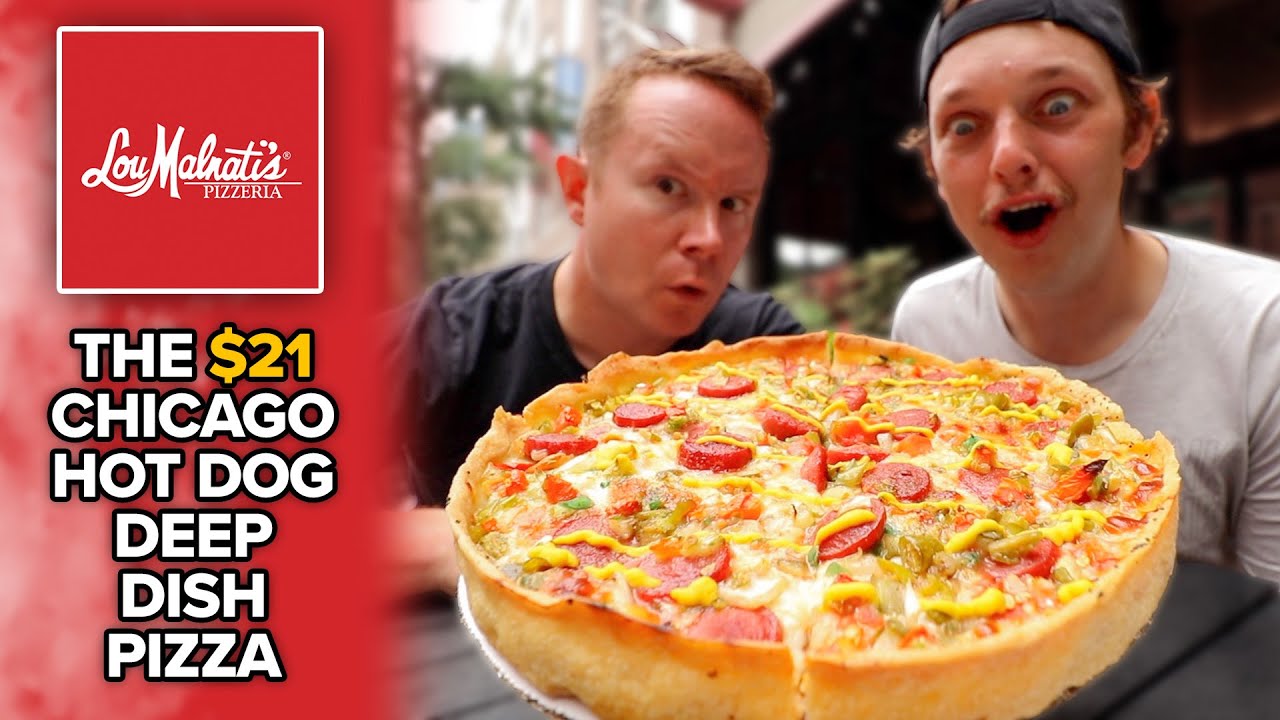 Eating Lou Malnati's Chicago Style Hot Dog Deep Dish Pizza with ...