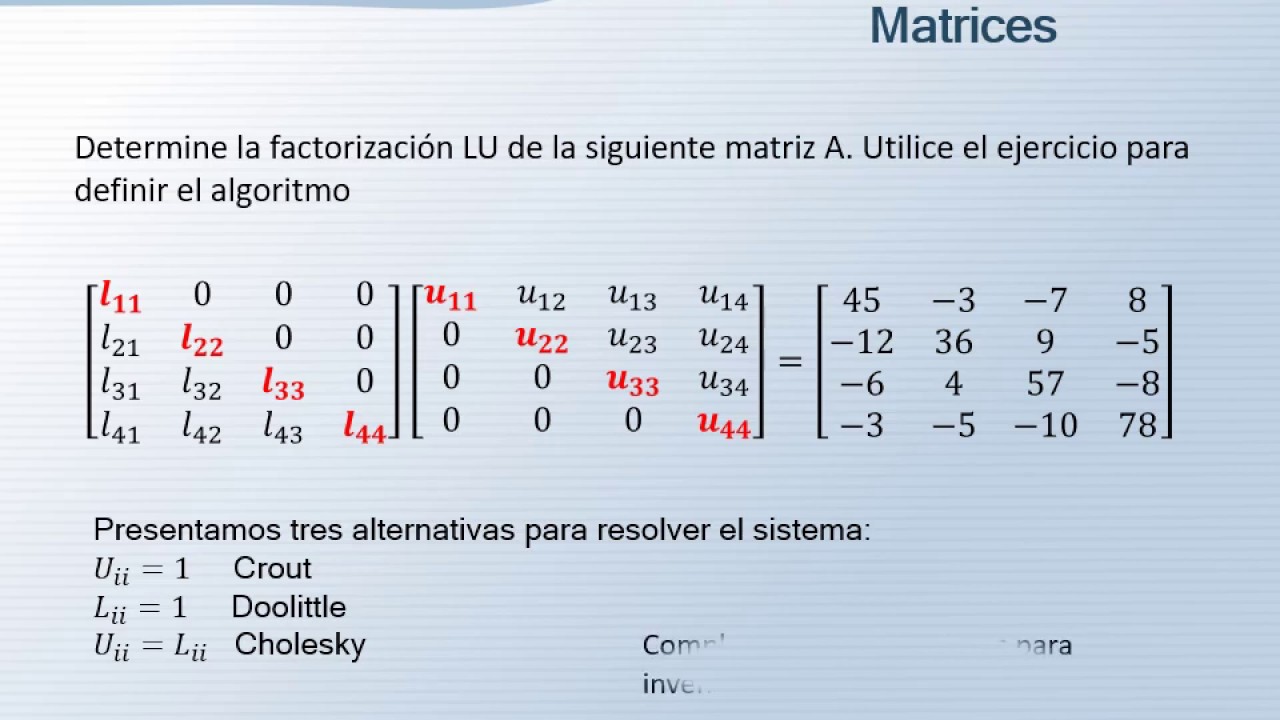 Ejemplo de la factorización de Doolittle - YouTube
