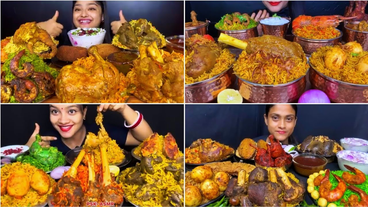Asmr Eating🔥Mutton Biryani Chicken Biryani Egg Biryani Fish Biryani ...