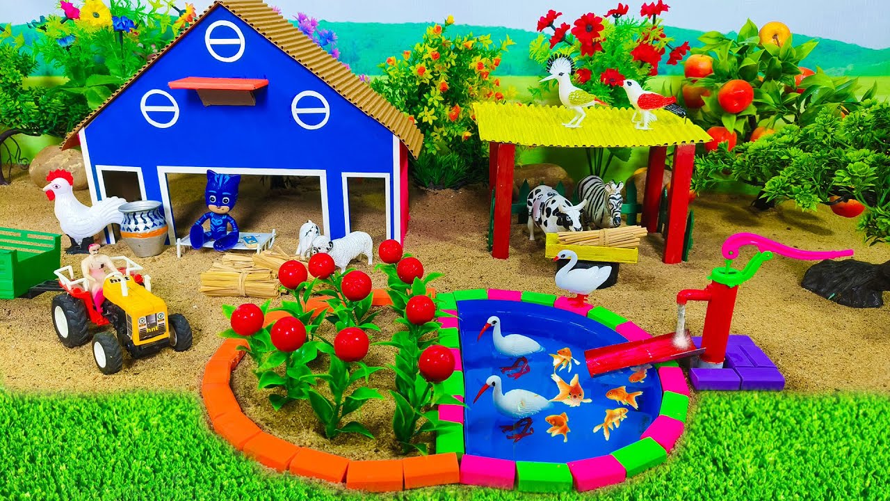 DIY Tractor making Cattle Farm with Amazing pond | Goat barn - Cowshed ...