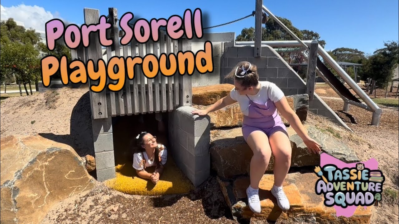 Chloe and Georgia visit the Banksia Playground in Port Sorell, Tasmania ...