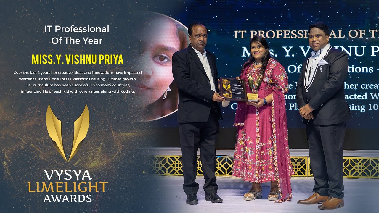 Vysya Limelight Awards for Women 2021 IT Professional Of The Year Miss ...