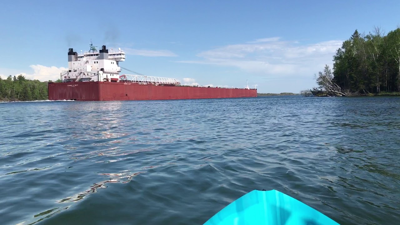 Great Lakes Freighter Edwin H Gott on the St. Marys River - YouTube