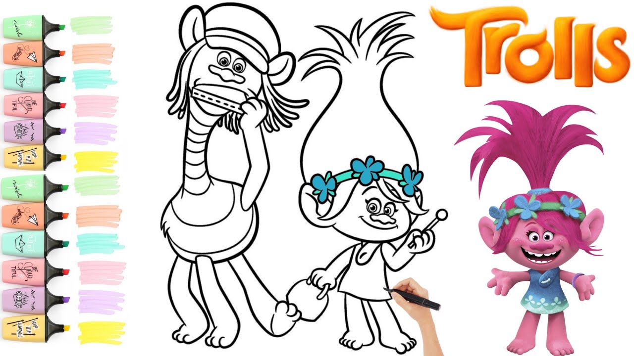 Trolls Poppy and Cooper Coloring and Drawing | Coloring videos for ...