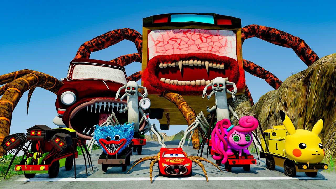 ALL Monsters Big & Small Cars vs Downhill Madness with Car Eater & Bus ...