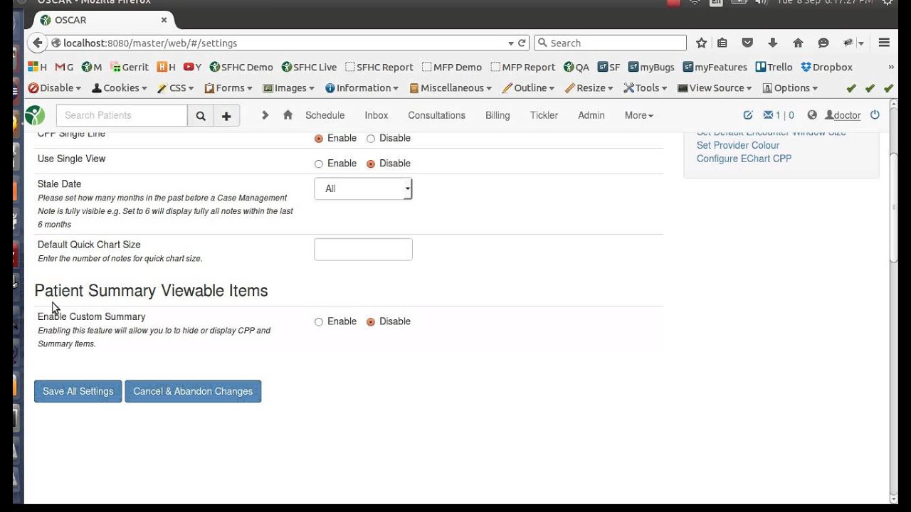 OSCAR 15 - Patient Summary - Configurable CPP and More User Settings ...