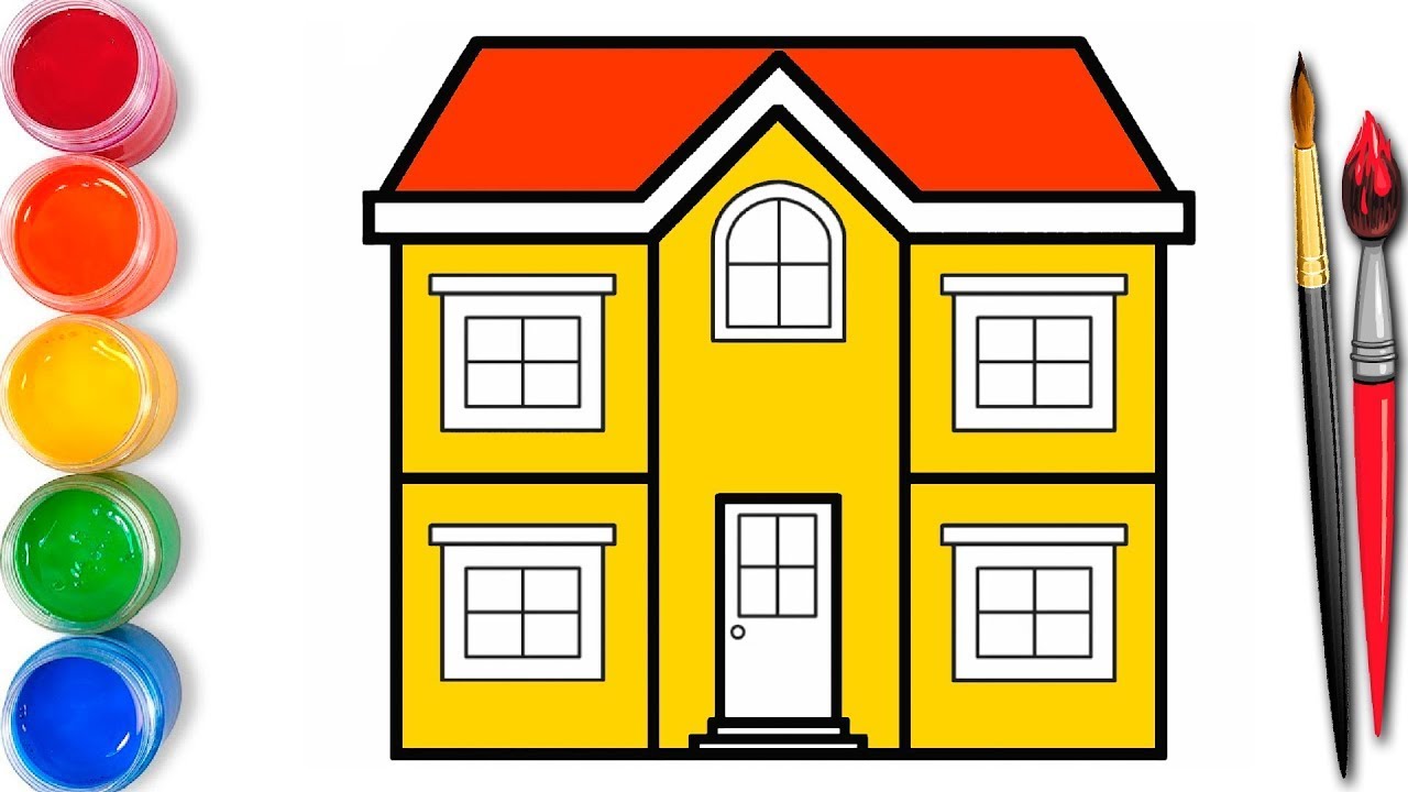 Drawing house From shapes. Easy house scenery drawing for kids and ...