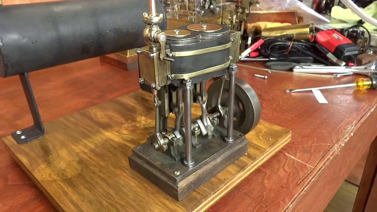 Compound Live Steam Engine Model test on air - YouTube