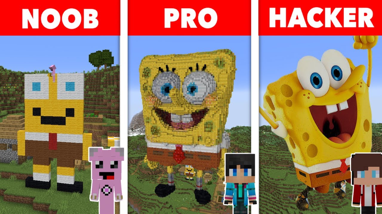 NOOB VS PRO VS HACKER Minecraft Pixel art SpongeBob SquarePants - YouTube