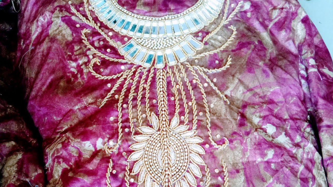 handwok hand embroidery design khatli work aari work - YouTube