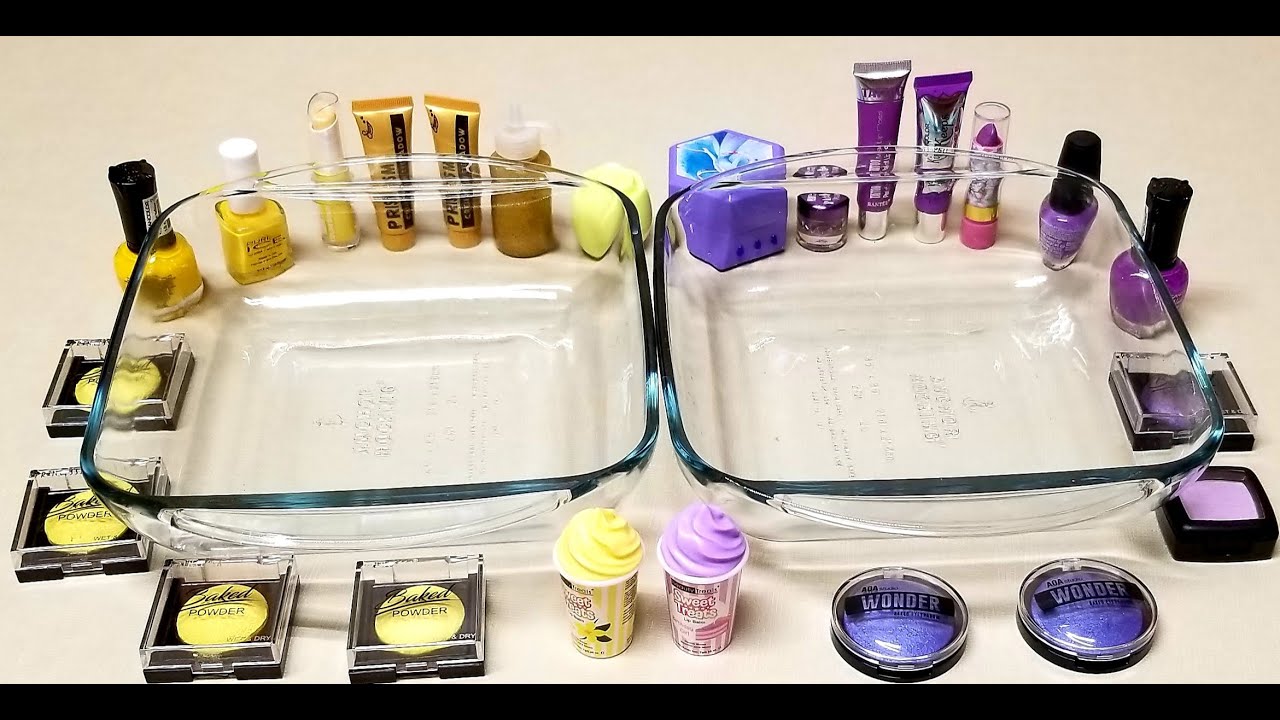 Indigo, Violet vs Yellow Slime! Mixing Makeup Eyeshadow,Glitters Into ...