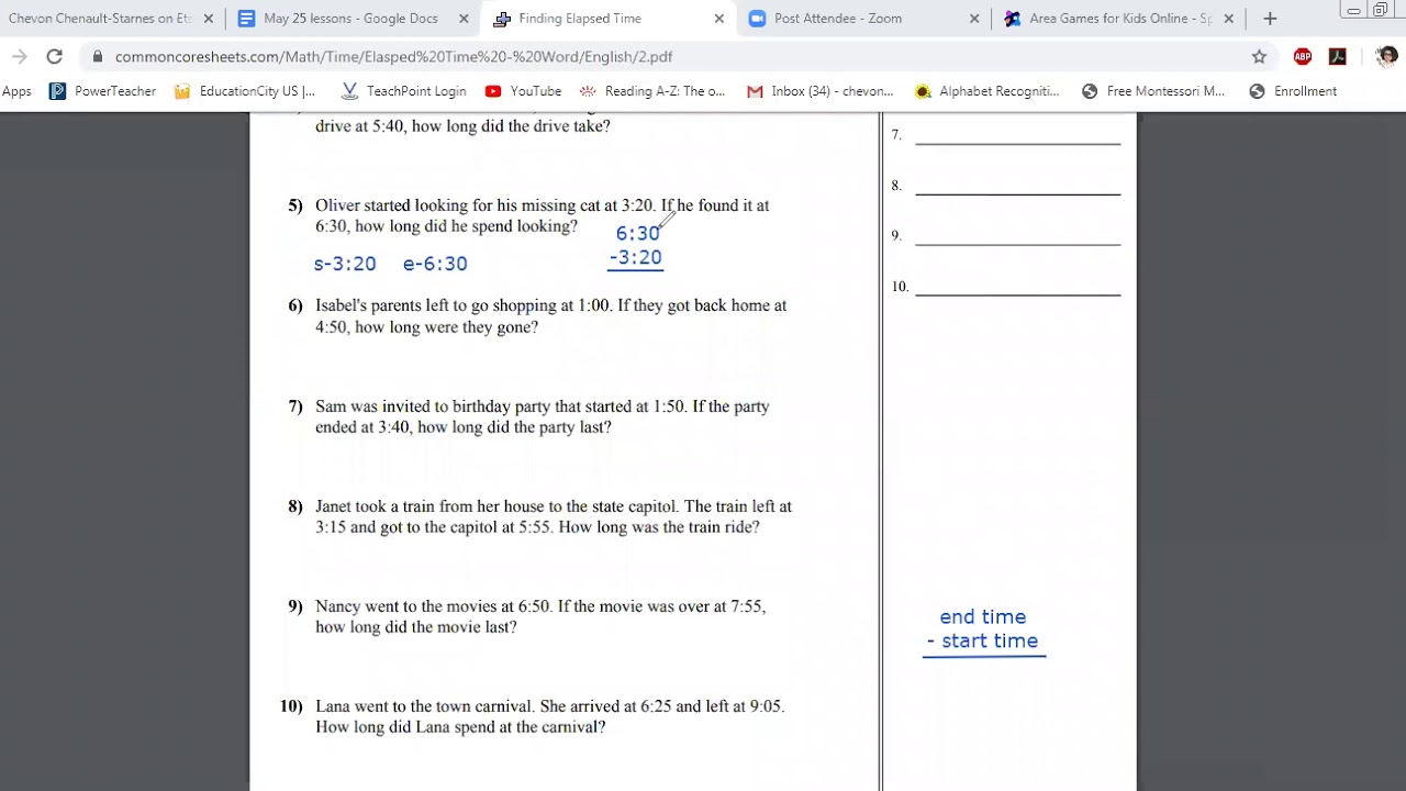 3rd grade elapsed time zoom - YouTube