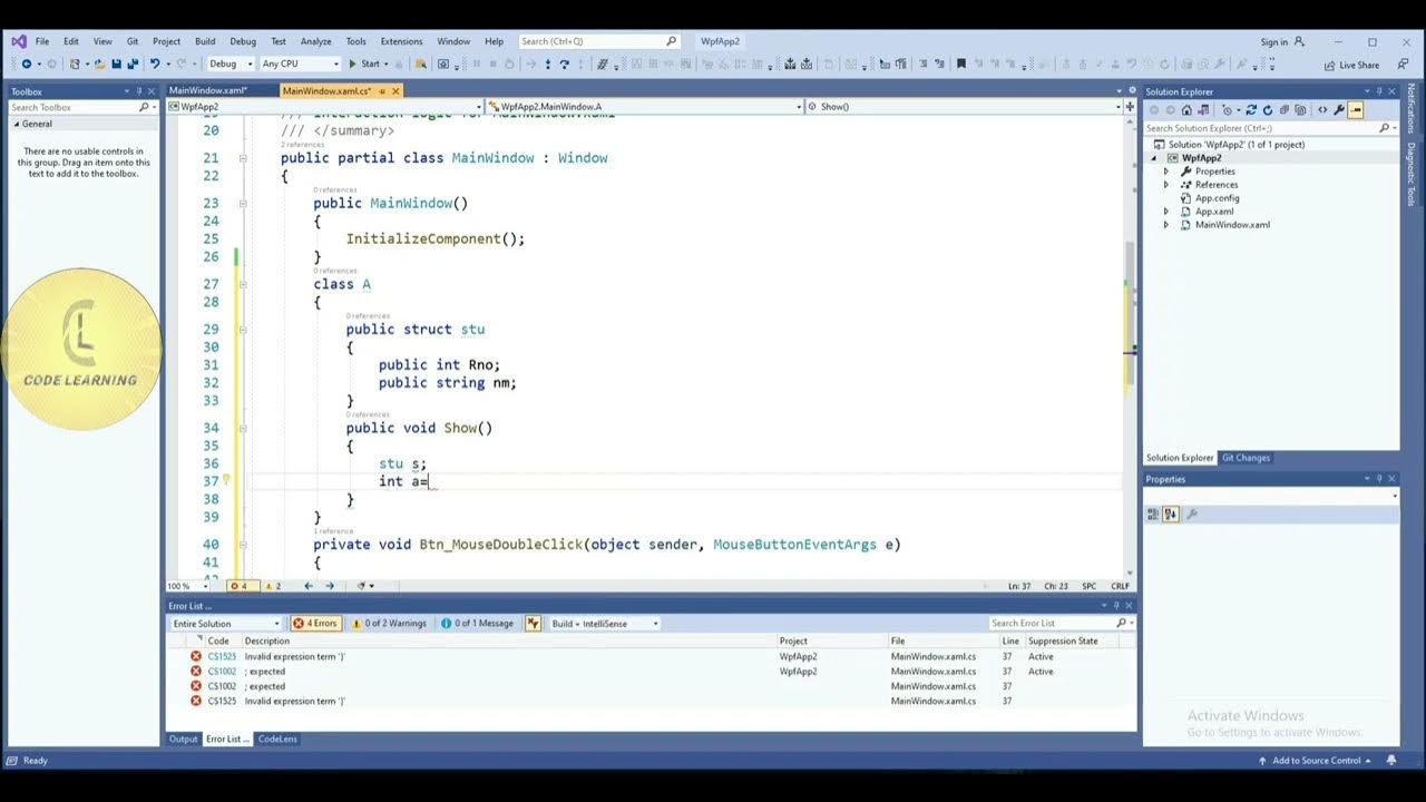 Wpf Class And Structure Codelearning Youtube