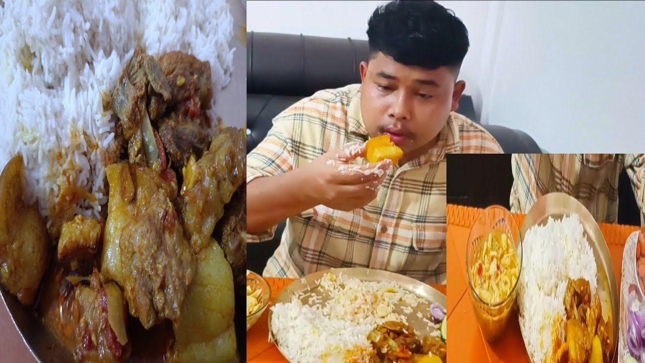 MUKBANG:Eating Basmati rice with spicy Pork curry & Bamboo shoot boil ...