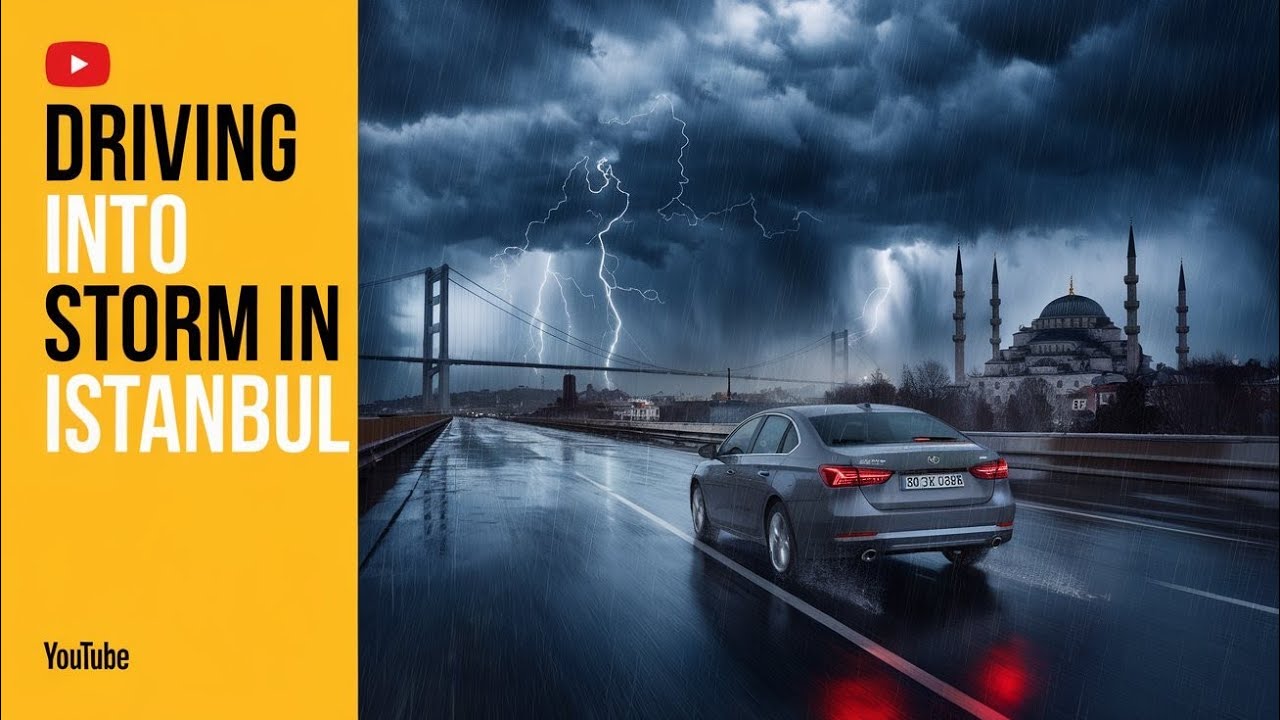 Driving Into a Storm At Night with Lightning and Heavy Rain İn Istanbul ...