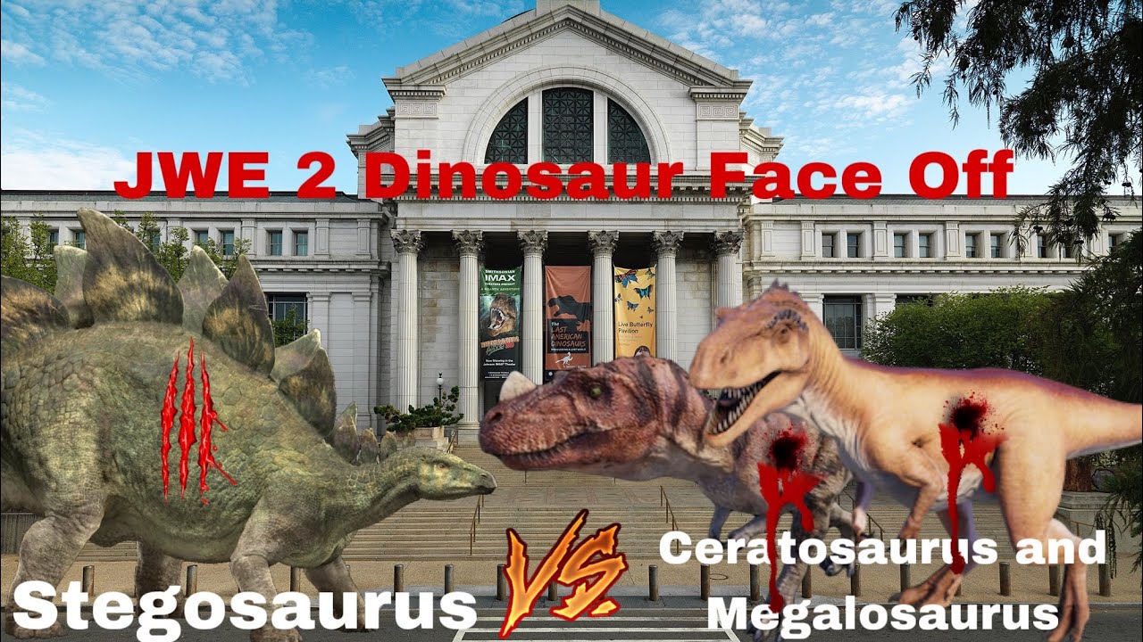 JWE 2 Dinosaur Face Off Stegosaurus vs Ceratosaurus and Megalosaurus ...