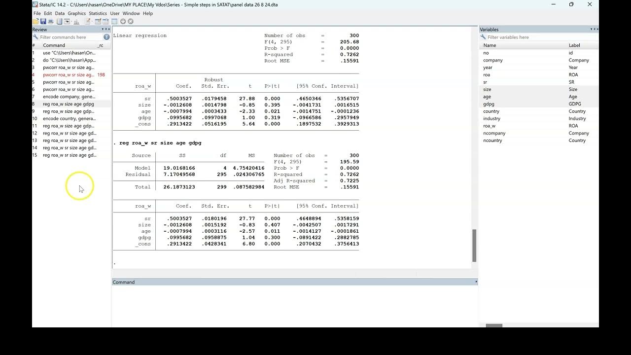 Simple Steps in Stata Video 10 - Pooled OLS Regression (with robust standard errors and ...