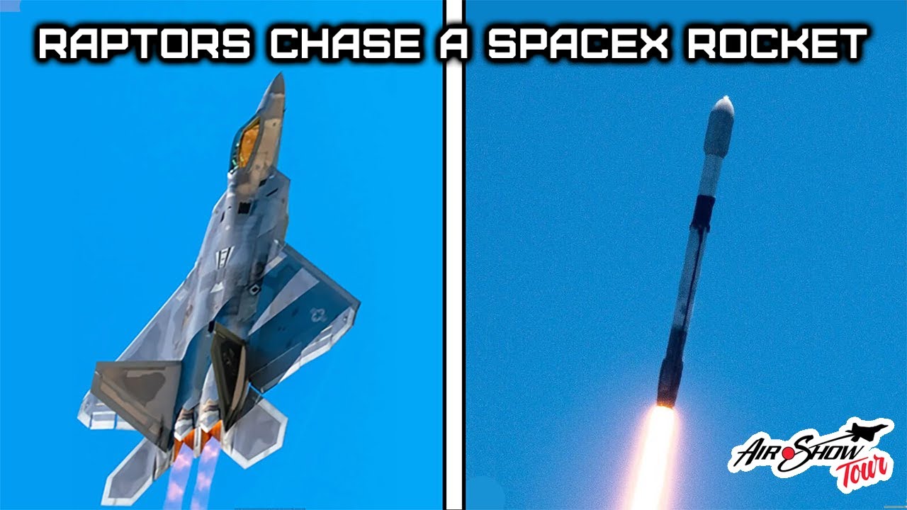 F-22 Raptors Chase SpaceX Rocket Over NASA-Cape Canaveral Space Force ...