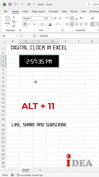 ⏰ How to Create a Live Digital Clock in Excel | Easy VBA Tutorial | - YouTube