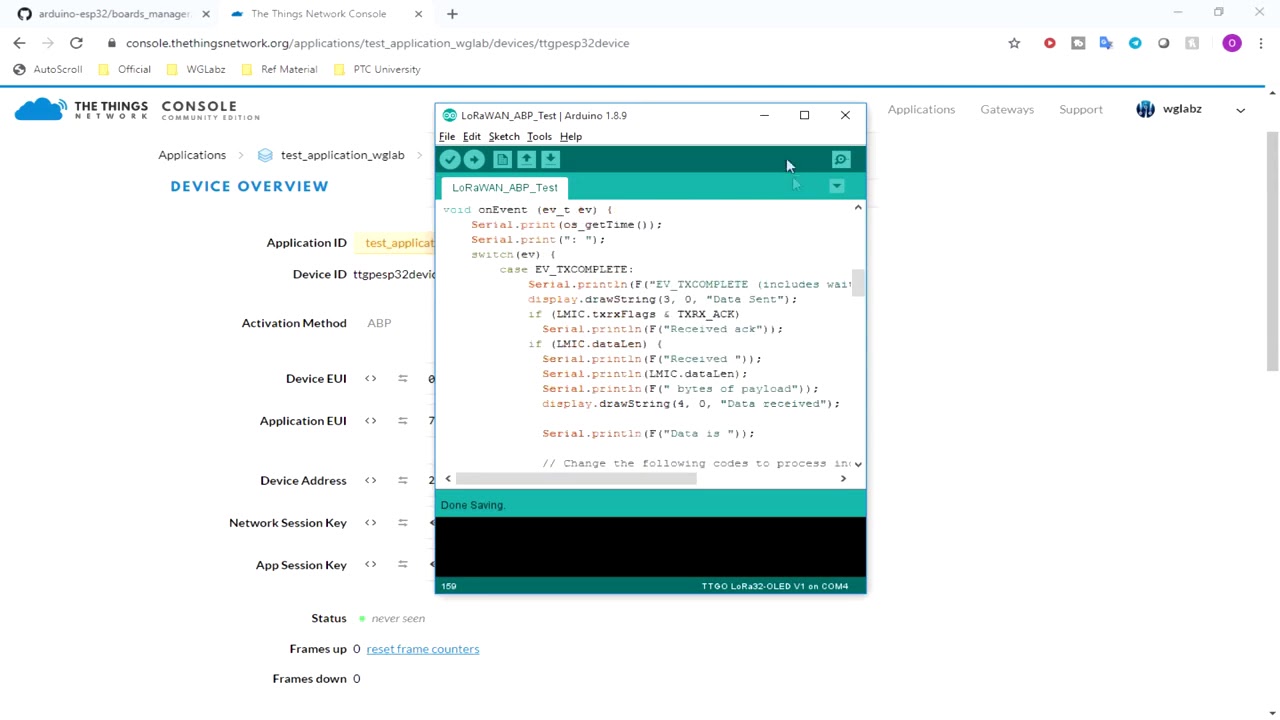 TTGO ESP32 LoRaWAN ABP Method Example - YouTube