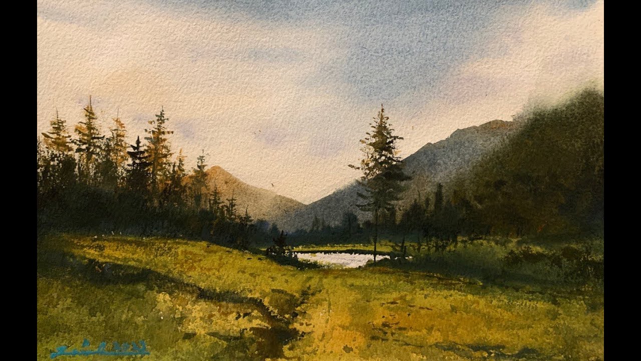 Watercolor painting landscape tutorial - YouTube