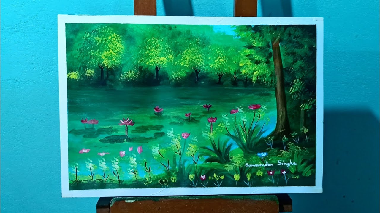 Beautiful lake painting | Landscape painting for beginners | How to ...