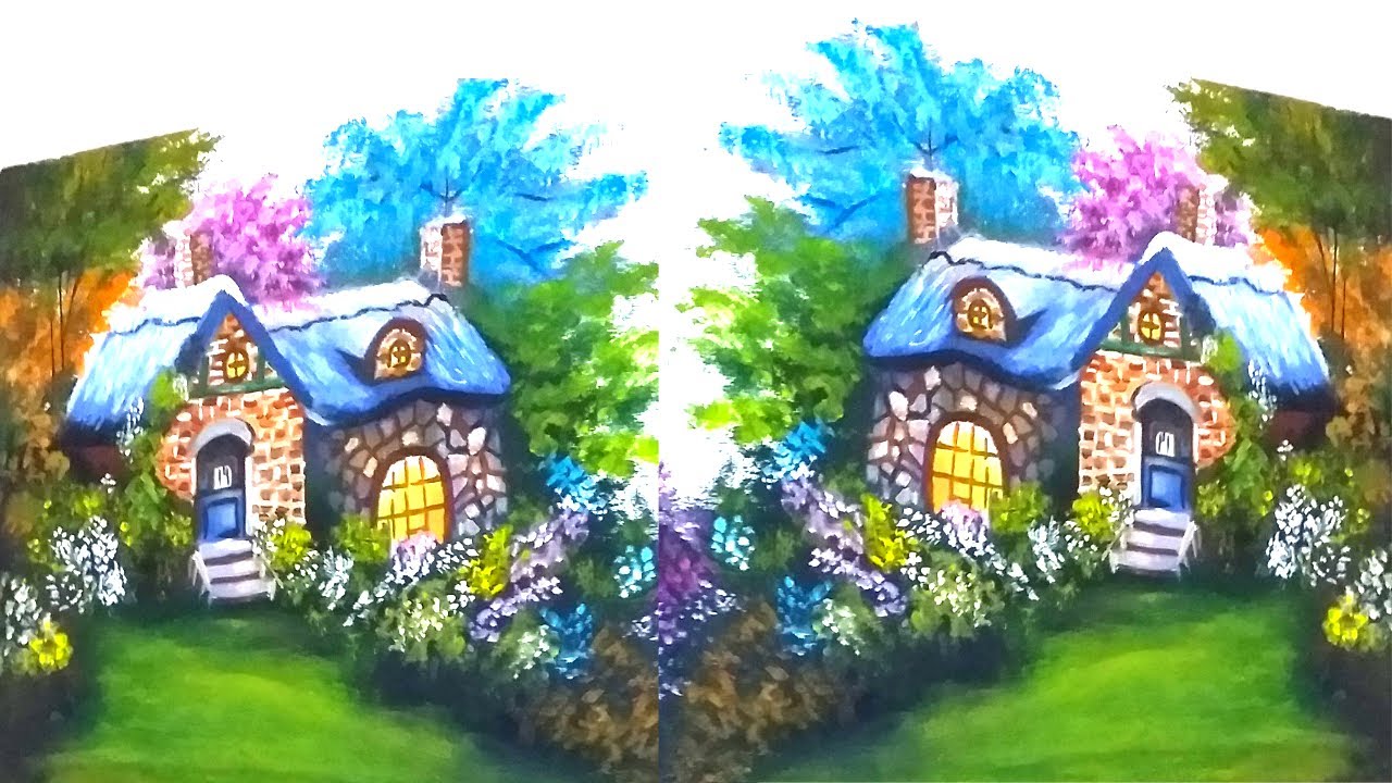 How To Paint A Basic Cottage With Oil Paints | Step By Step Cottage On ...