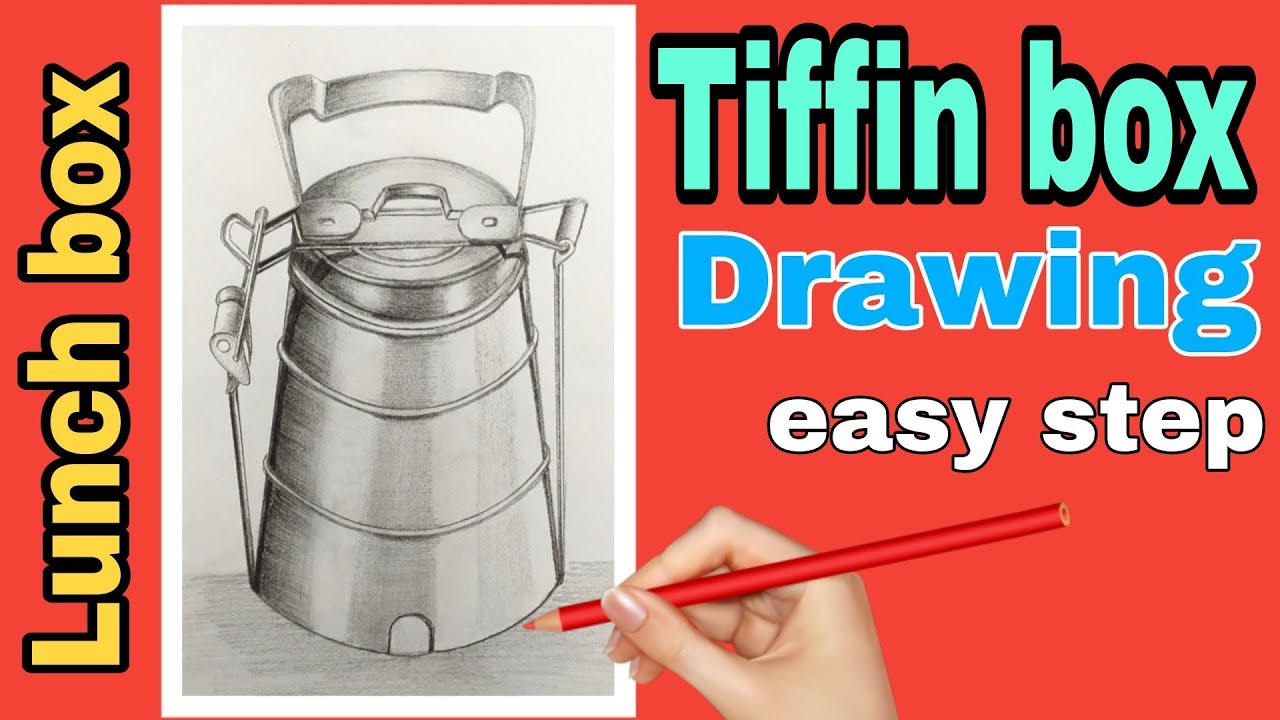how to draw tiffin box//lunch box drawing//still life drawing//टिफ़िन ...