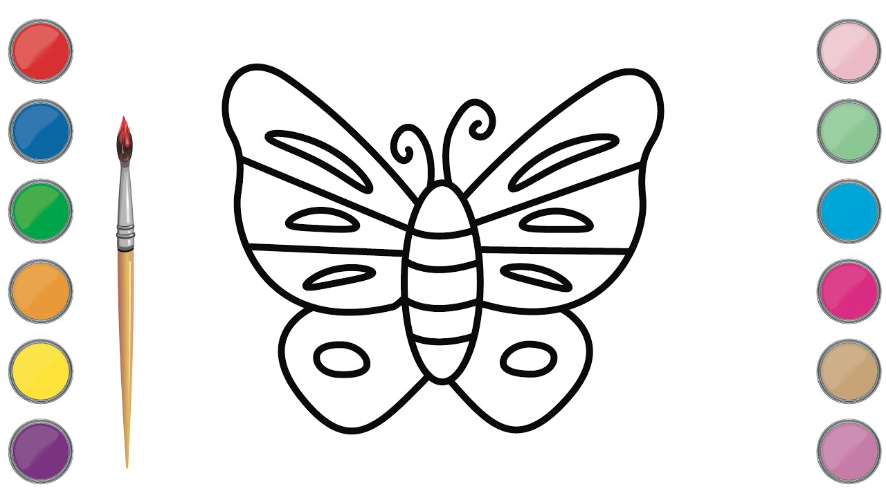 Butterfly drawing and coloring | Kids painting | Learn colors - YouTube
