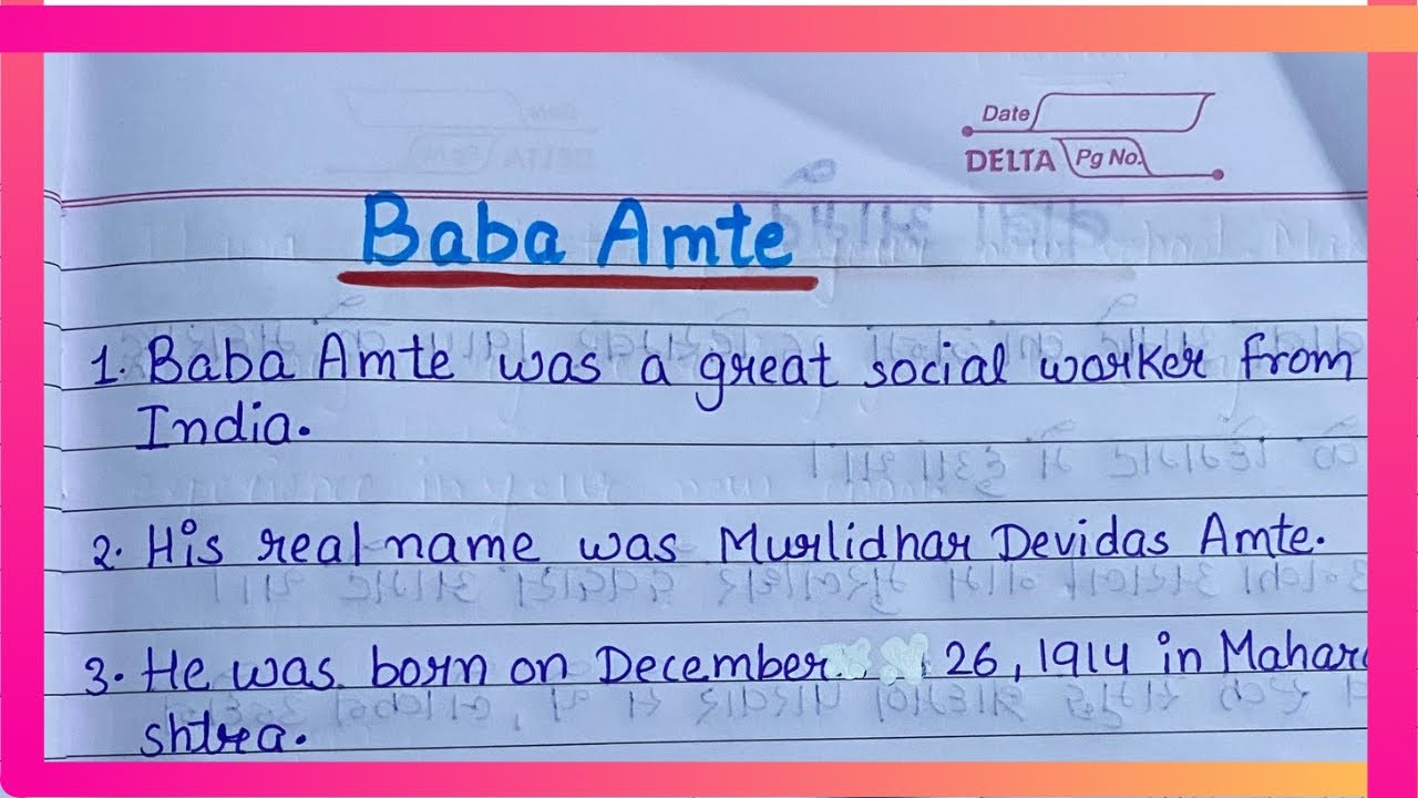 Baba Amte Essay | Best 10 lines on Baba Amte | 10 line essay on Baba ...
