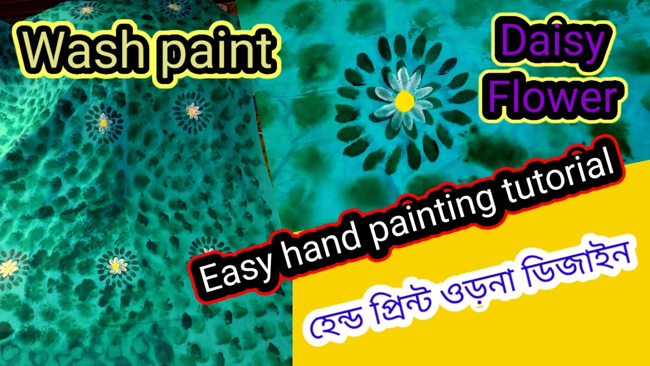 Easy hand painting tutorial //হেন্ড প্রিন্ট ওড়না ডিজাইন //Freehand fabric painting on dress ...